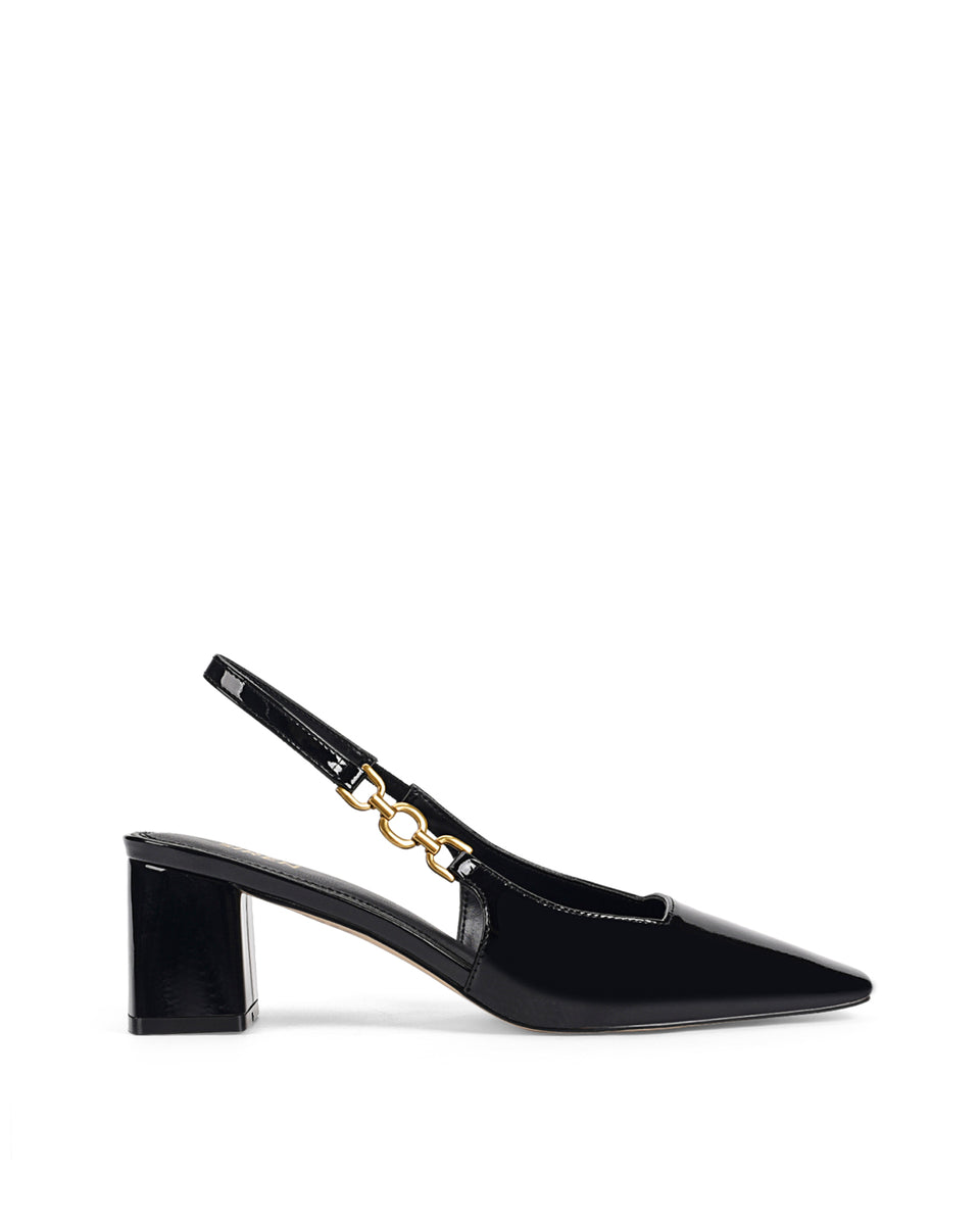 Renee Slingback Block Heels - Black Patent Leather – Siren Shoes