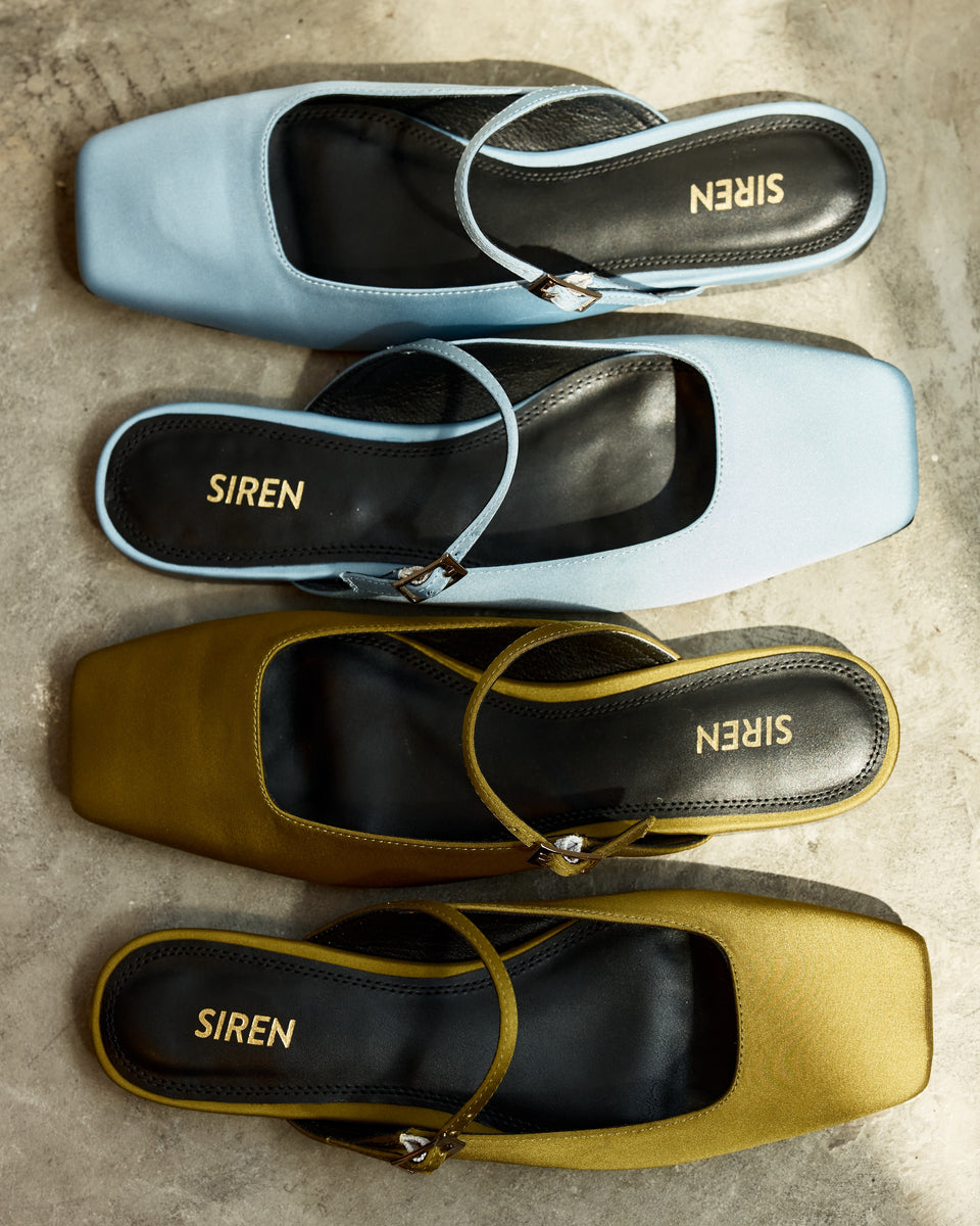 Xanthe Mary Jane Mules - Blue Satin – Siren Shoes
