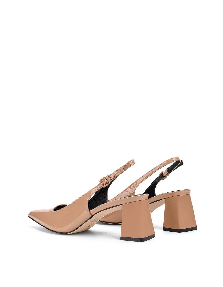 Yarra Pointed Toe Slingbacks - Almond Tan Patent Leather – Siren Shoes